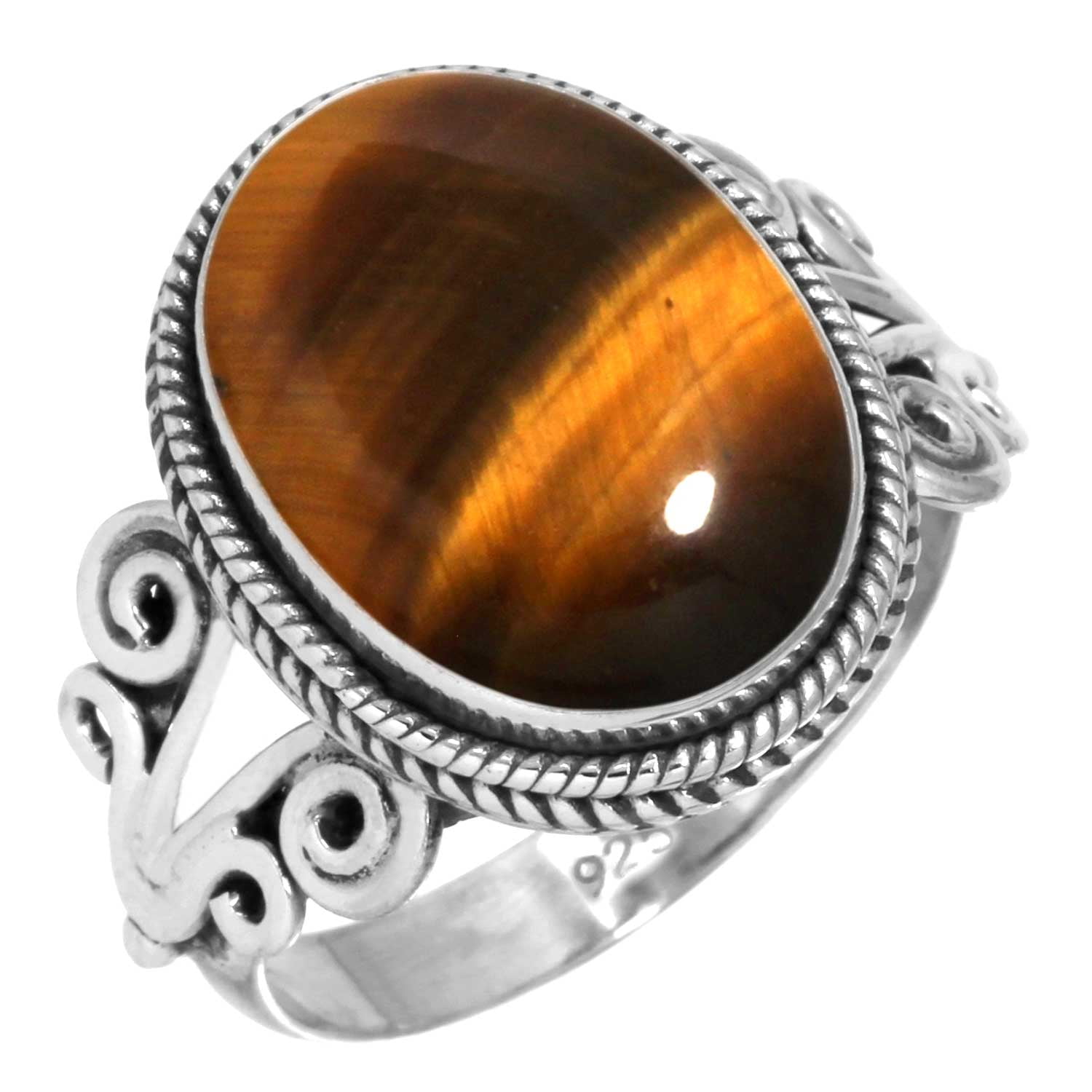 925 Silver Ring For Women - Girls Brown Natural Tiger Eye Stone Silver ...