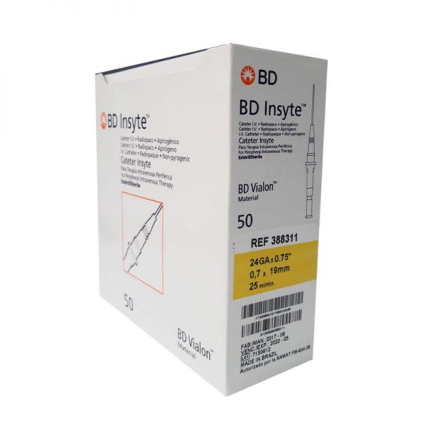 Caja De 50 Piezas Catéter Insyte BD 24 GA X 3/4 Amarillo Insyte ...