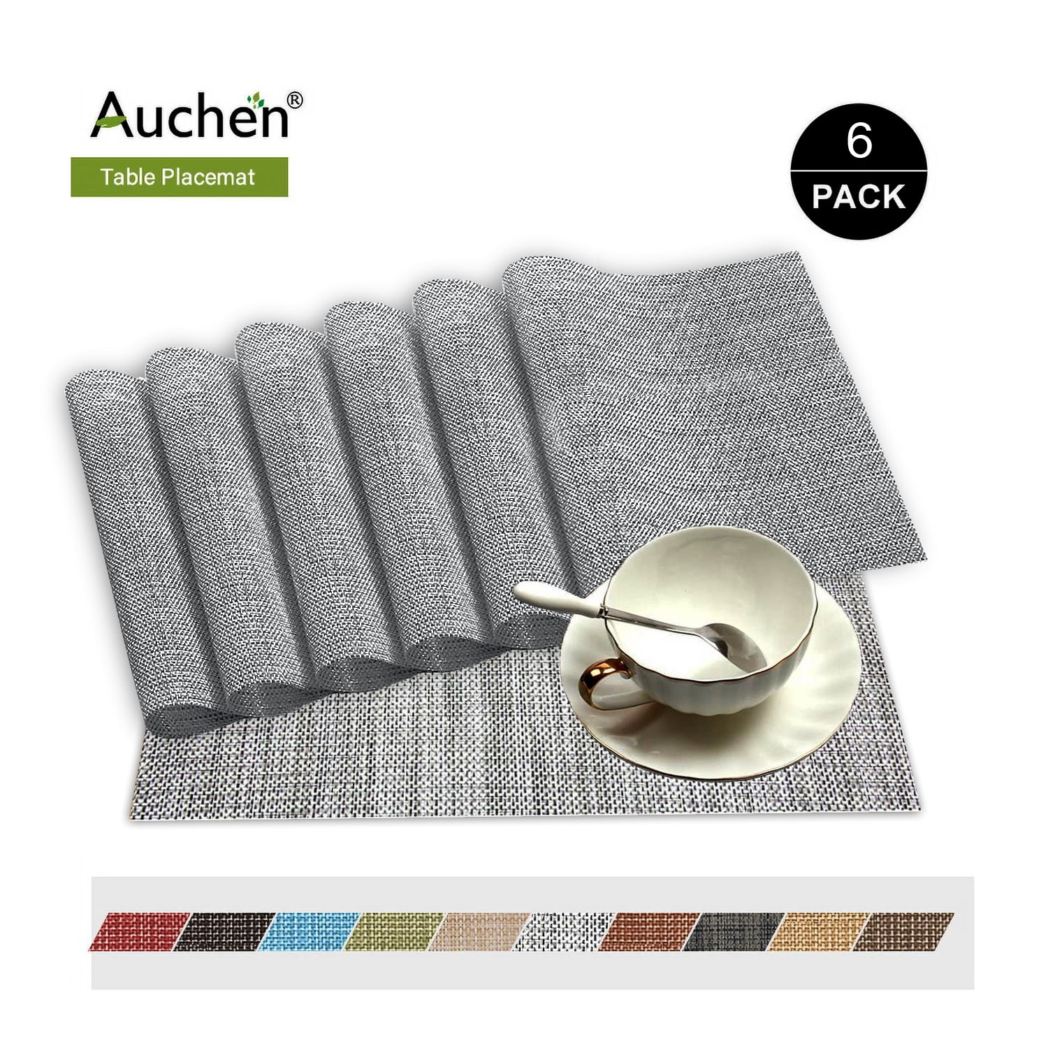 Place Mat Gray Table Mats Set of 6, PVC Table Mats, Vinyl Non-Slip ...