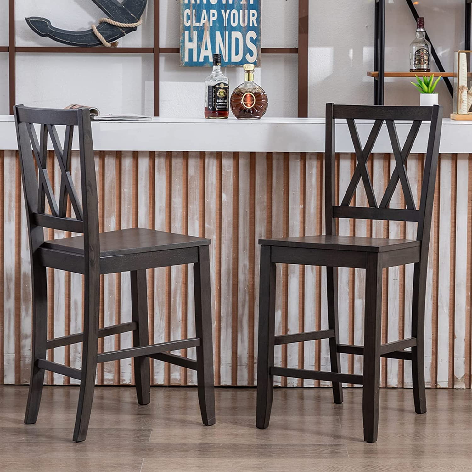 Duhome Wood Counter Height Bar Stools Set of 2, 24" Bar Chairs with ...