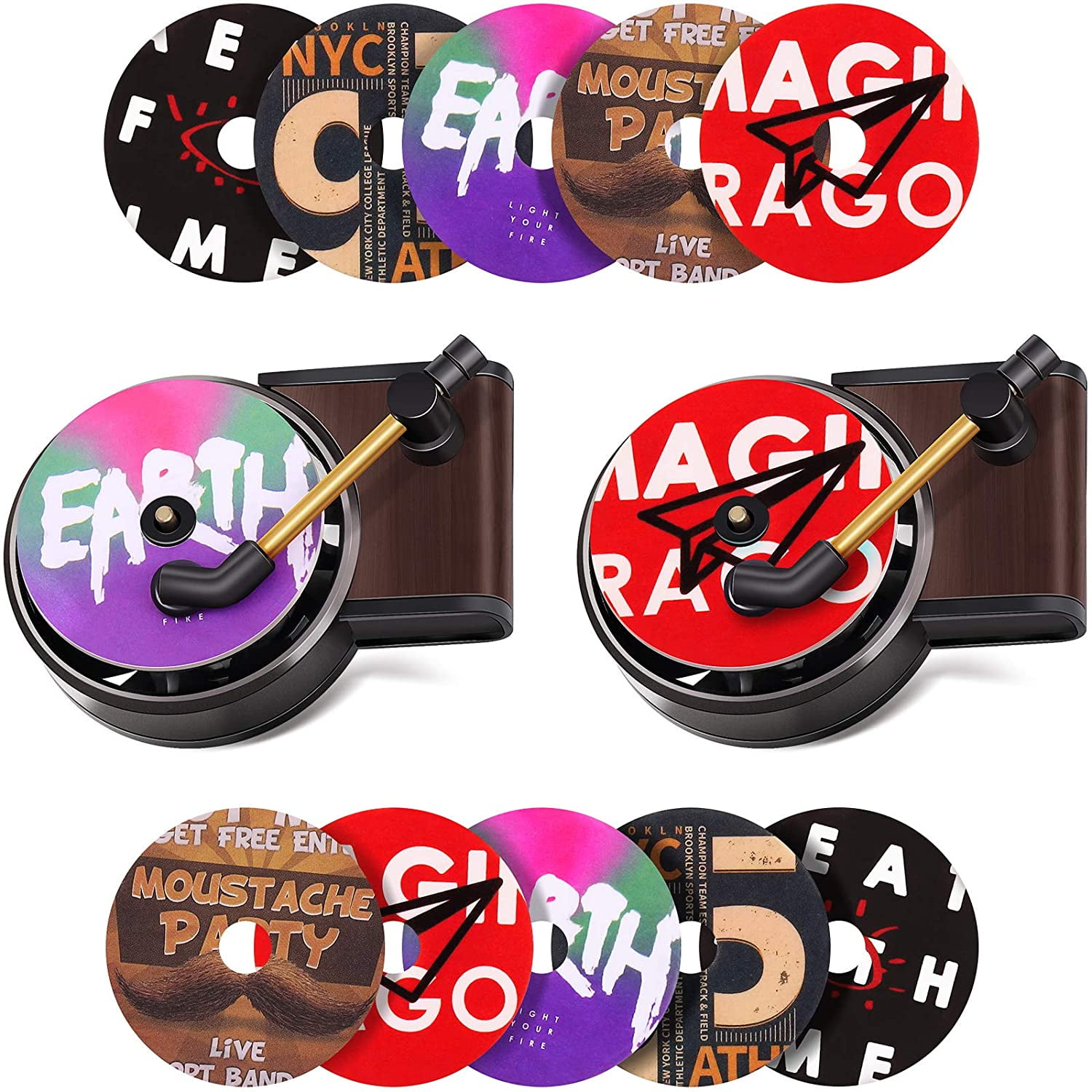 2 Piece Car Retro Record Players Decor and 10 Pieces Car Air Vent ...