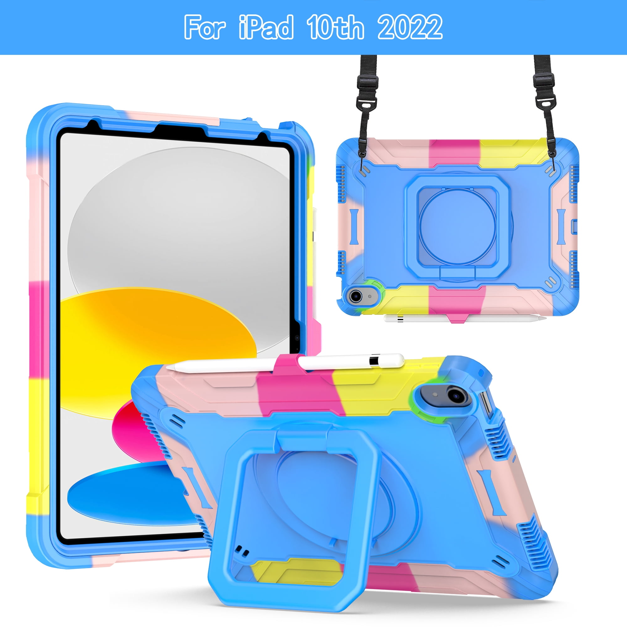 ELEHOLD Rugged Case for iPad 10.9 inch 10th Gen 2022 with 360° Rotating ...