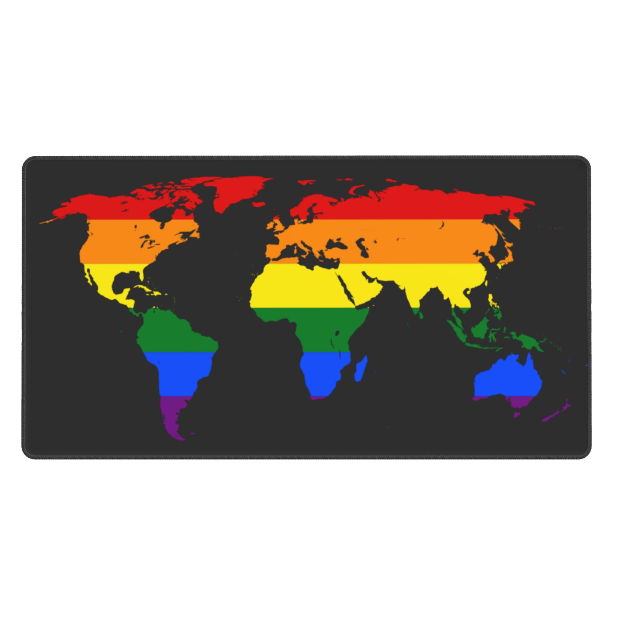 Large Mouse Pad, Rainbow LGBT Pride World Map Non-Slip Waterproof Rubber Keyboard Office Desk ...
