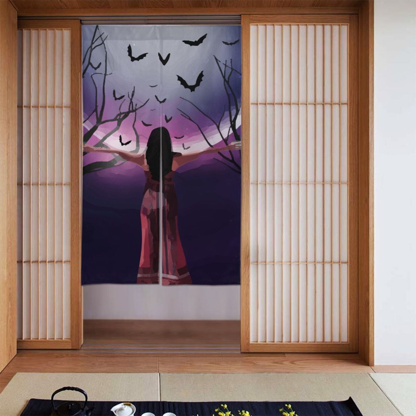 Doorway Drape Split Curtains, Full Moon Witch Room Divider Privacy Door ...