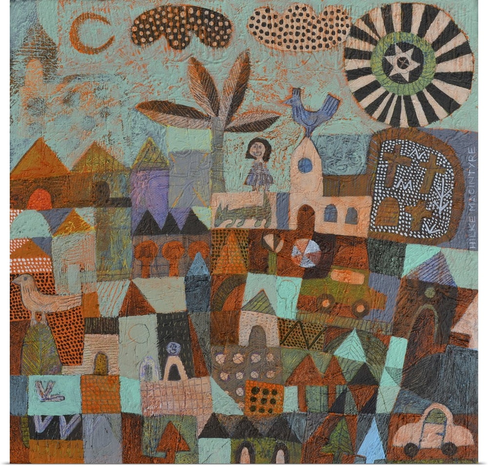 Great BIG Canvas | "Town With Sun And Moon" Art Print - 16x16 - Walmart.com