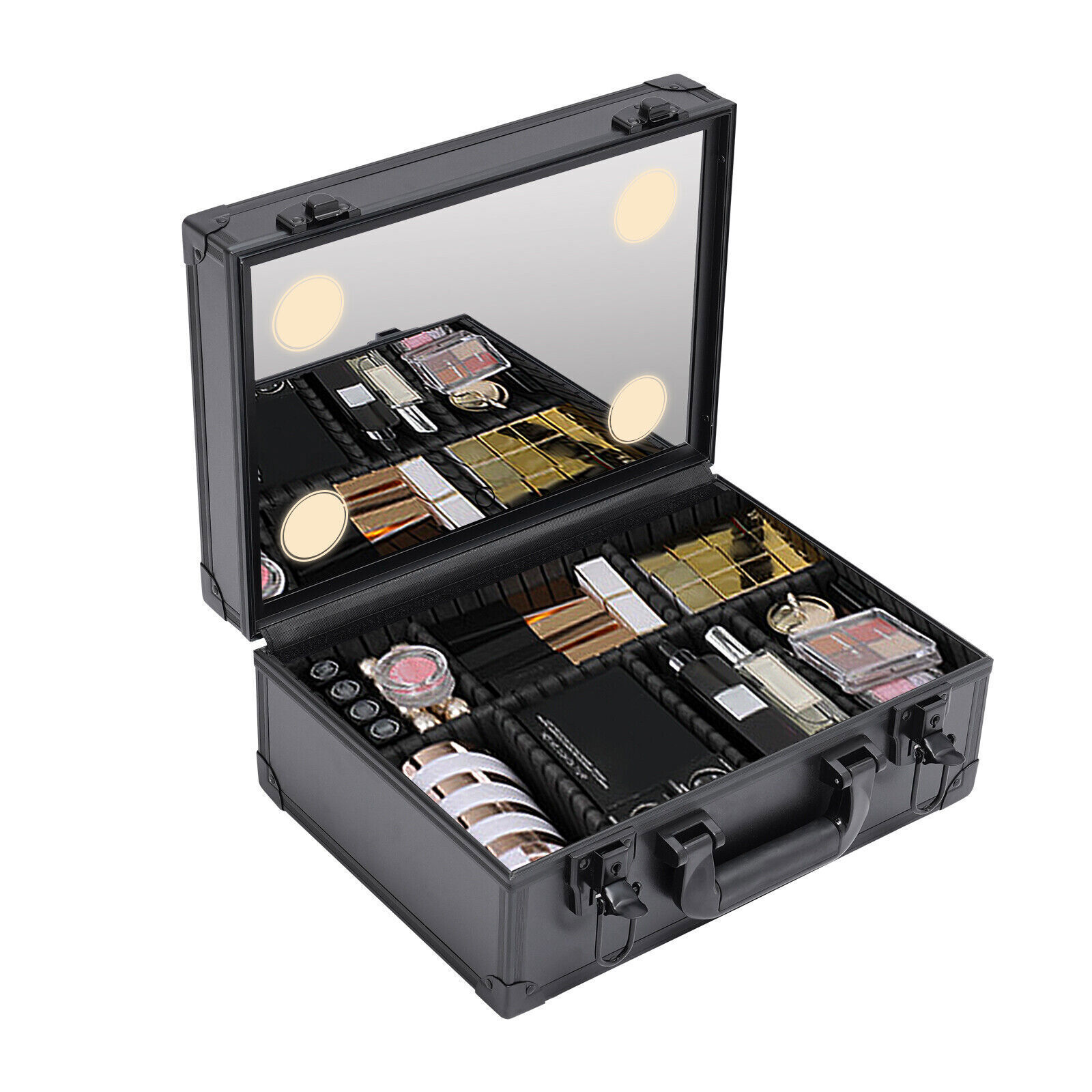 Portable Makeup Box Makeup Case with LED Lights Mirror Cosmetics Box ...