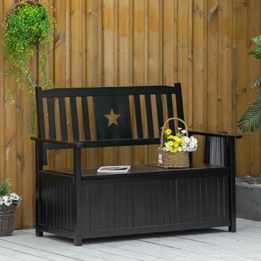 Outsunny 47.25" Wooden Outdoor Storage Bench with PE Lining Deck Box ...