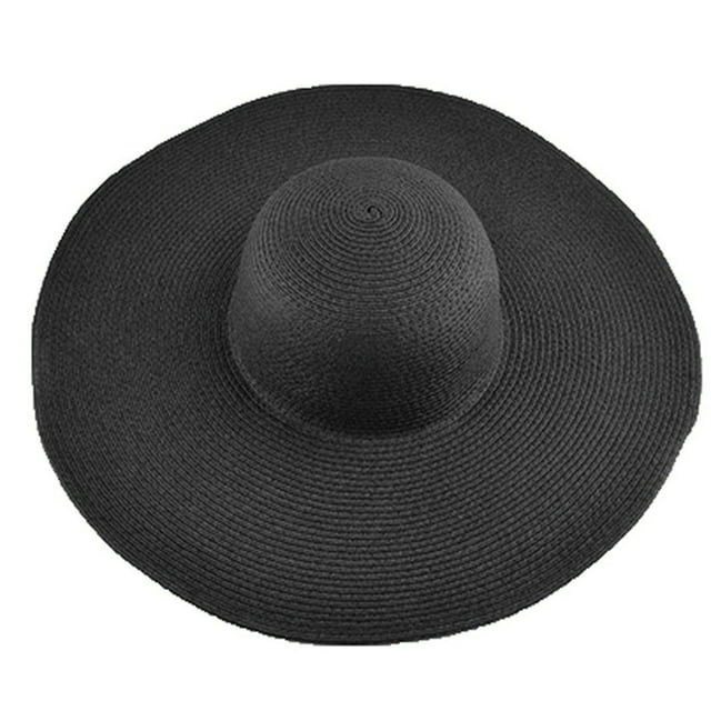 Womens 6 Inches Wide Brim Straw Hat Floppy Foldable Roll Up Cap Beach