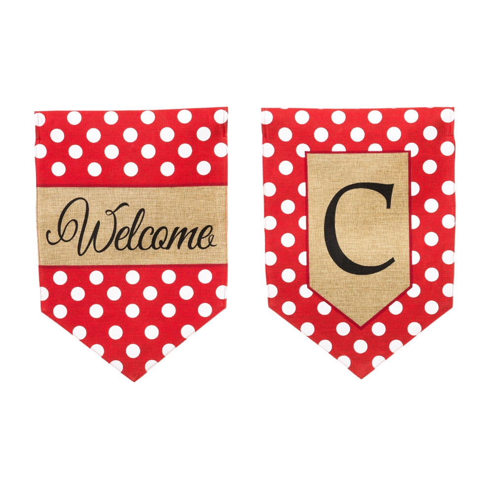 Burlap Polka-Dot Welcome Monogram C Garden Flag, 12.5 x 18 inches ...
