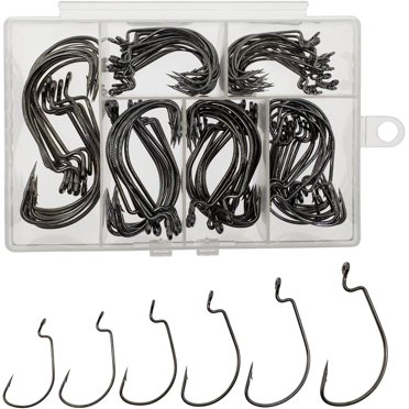 51pcs Carbon Steel Offset Fishhook Bass Barbed Carp Fishing Hook Wide ...