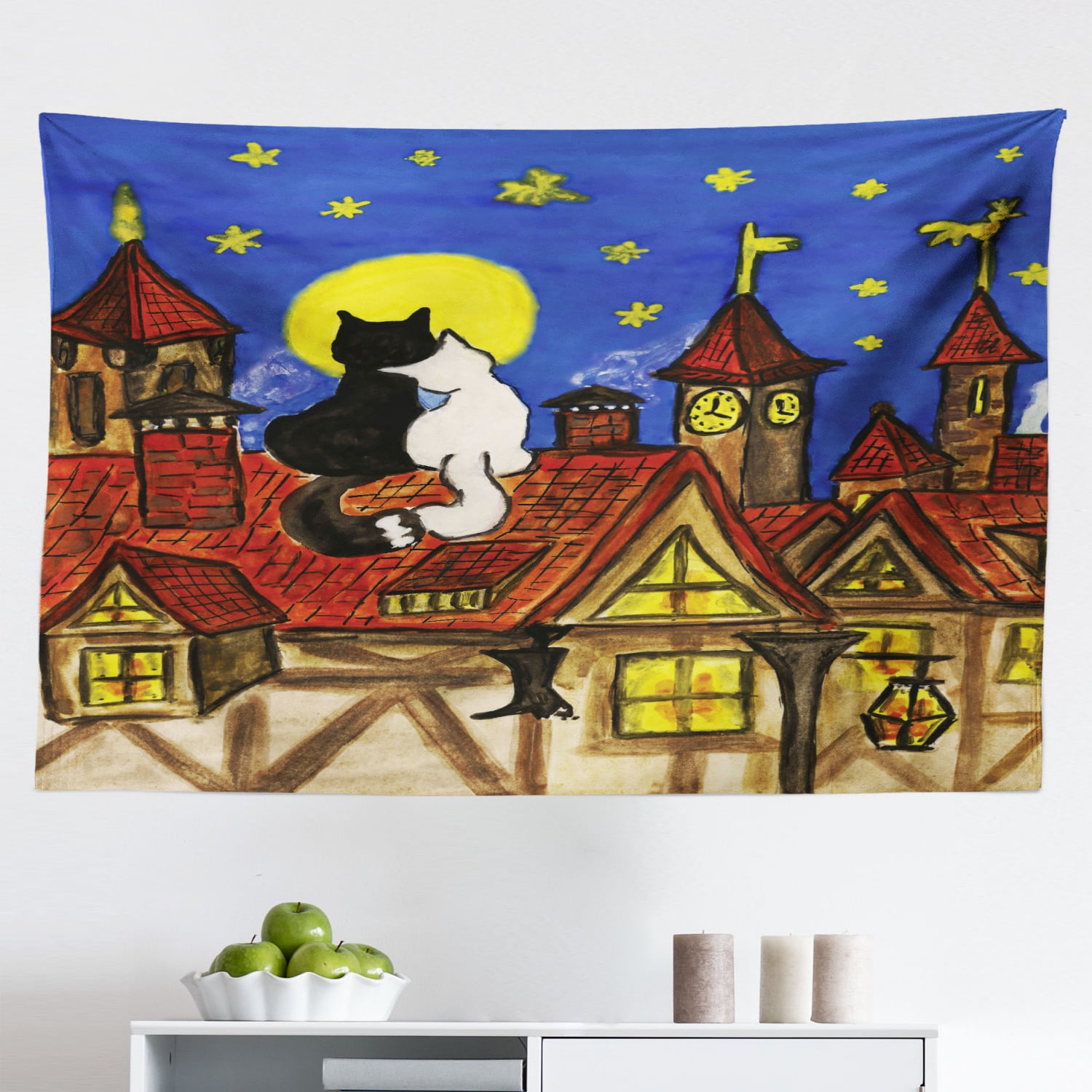 Cat Tapestry, Kittens in Flower Meadow Field Happy Cats Family ...