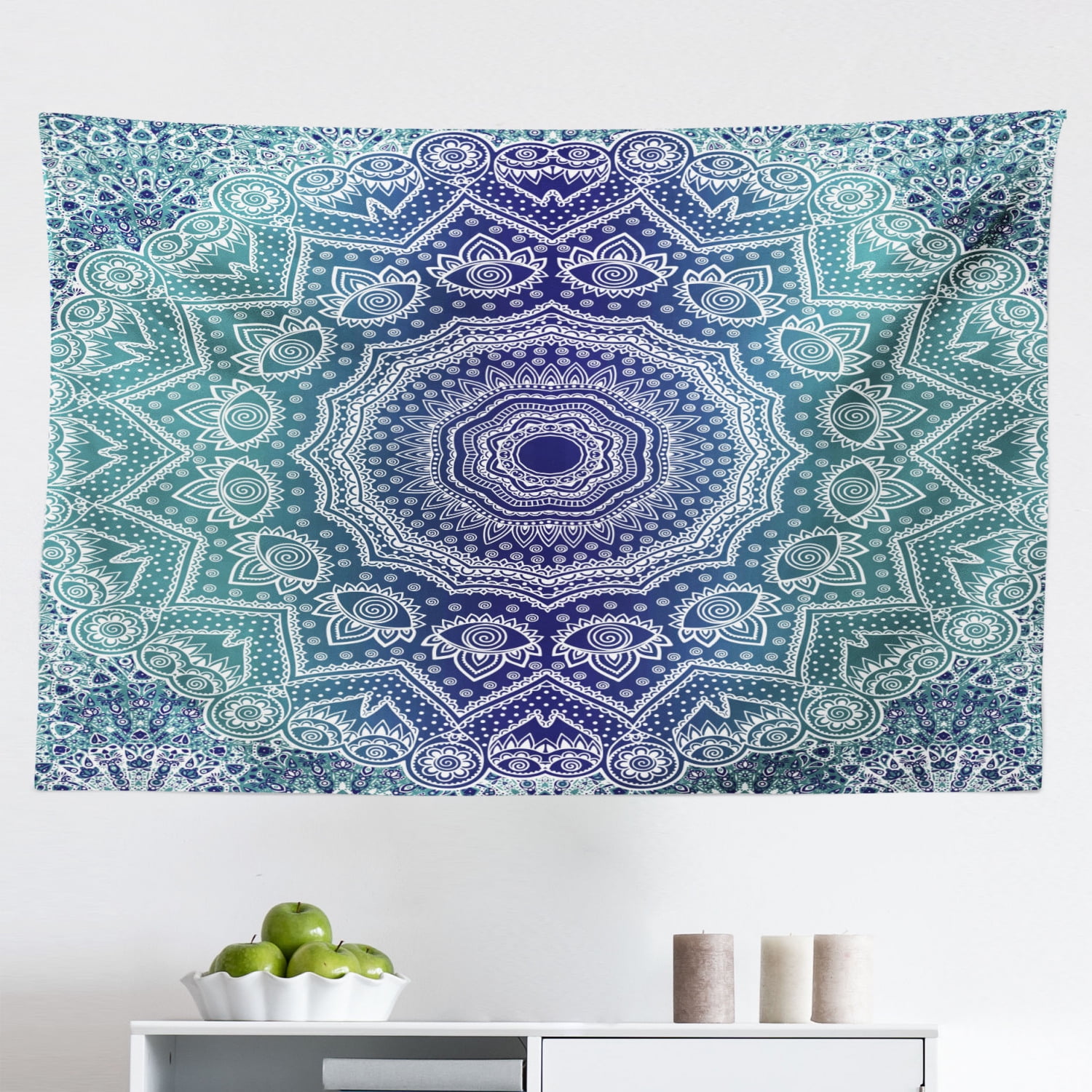 Grey and Turquoise Tapestry, Color Transition Themed Lines and Shapes ...