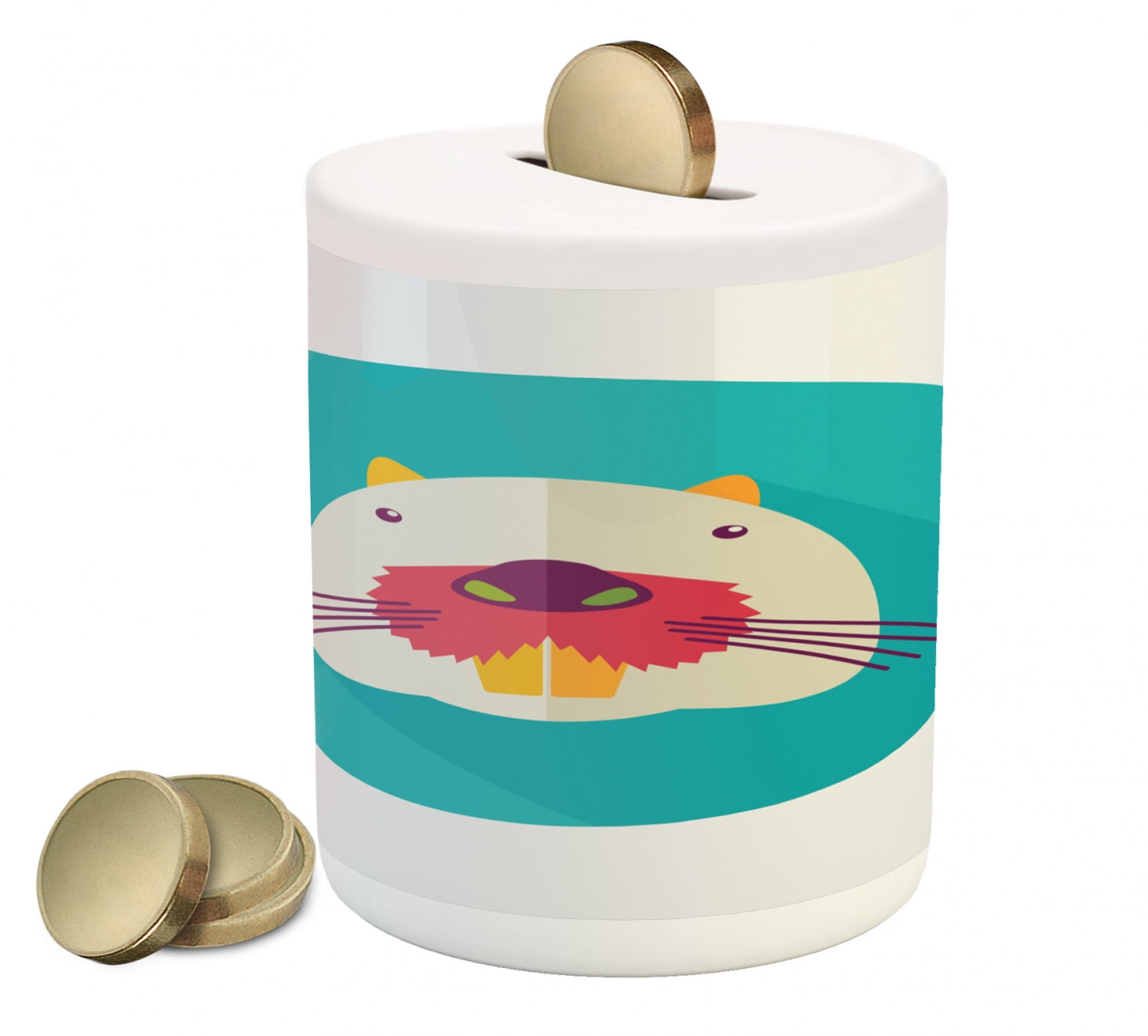Colorful Piggy Bank, Beaver Portrait with Small Eyes and Giant Teeth ...