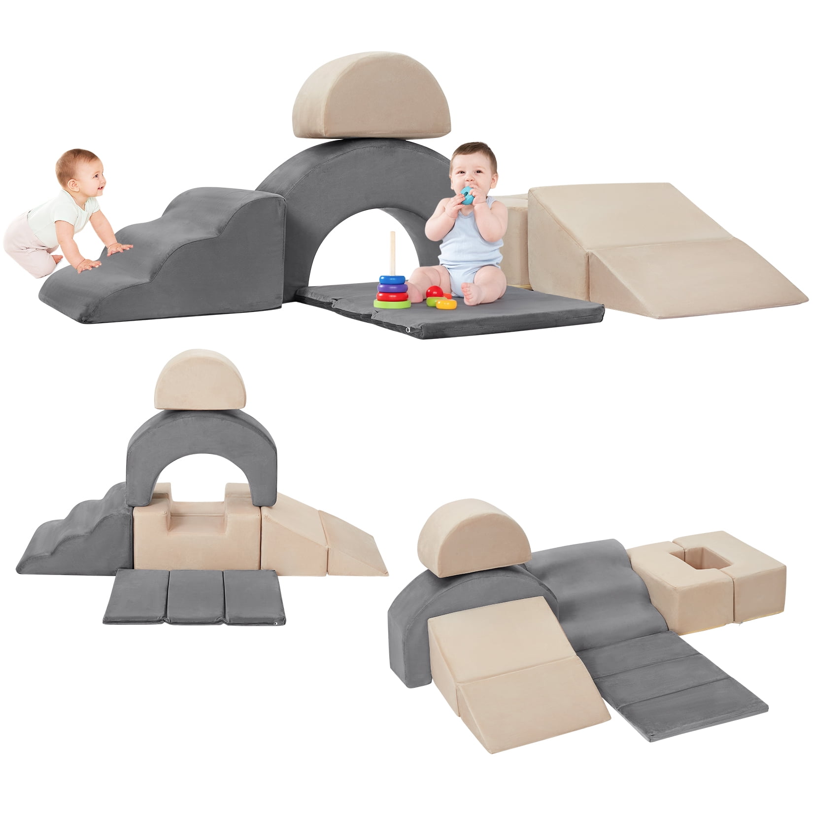 Beesclover Home Foam Climbing Blocks Playset For Toddlers  7pcs Soft Foam Building Blocks Indoor Climb And Crawl Activity Playset With Slide Stairs An