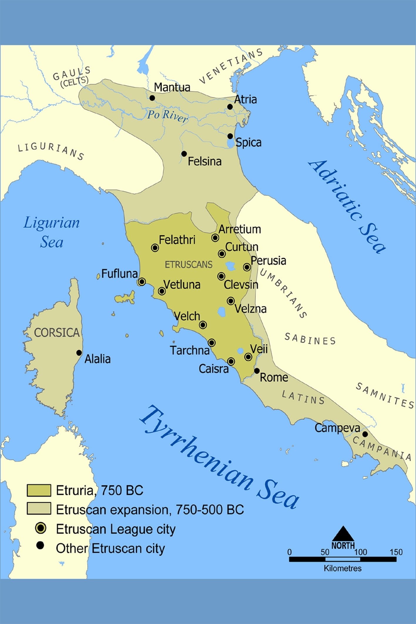24x36 gallery poster, map of Etruscan civilization in north of Italy ...