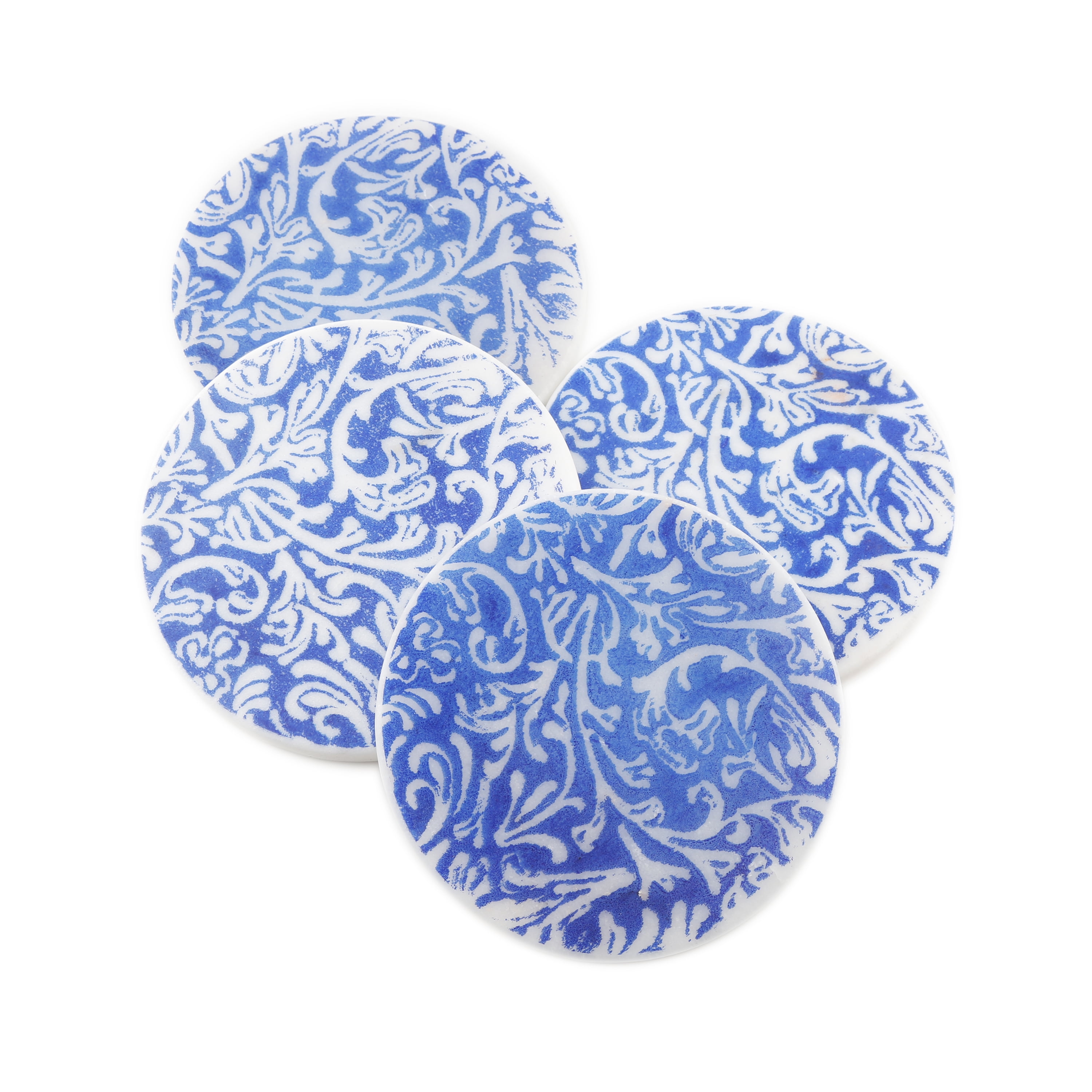 Thirstystone Indigo Collection Round White Marble Blue Paisley Coaster ...
