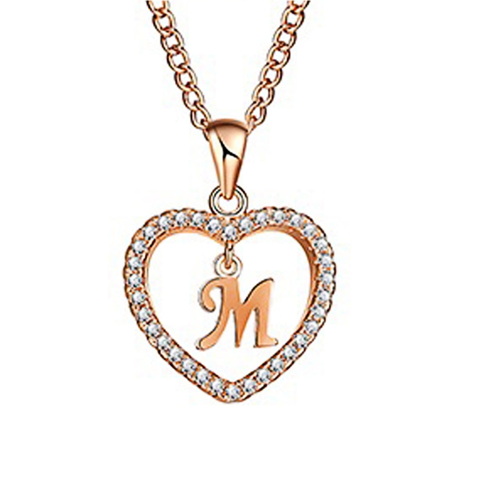 ROFARWORD Heart Shape Alphabet Initial Letter "M" American Diamond ...