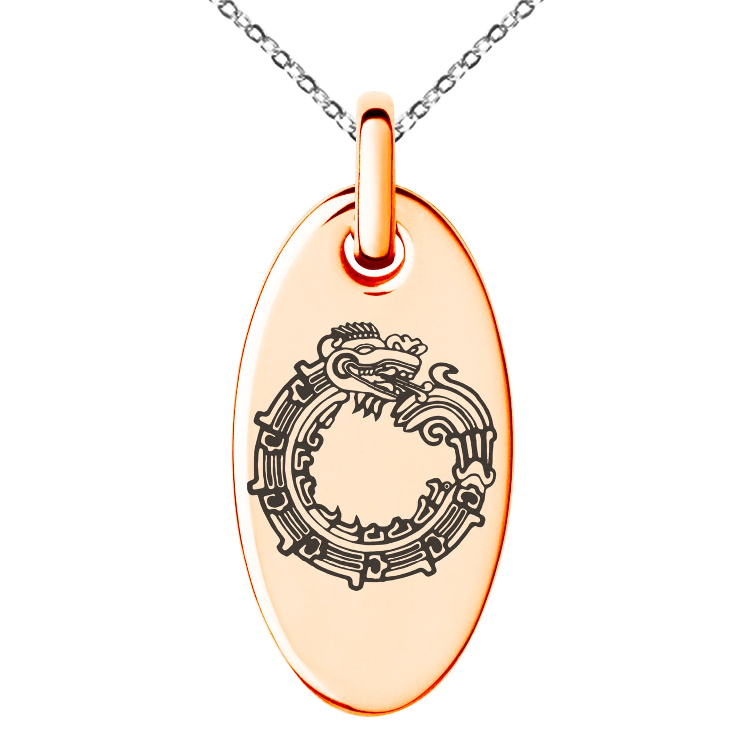 Stainless Steel Aztec Ouroboros Serpent Rune Engraved Small Oval Charm ...