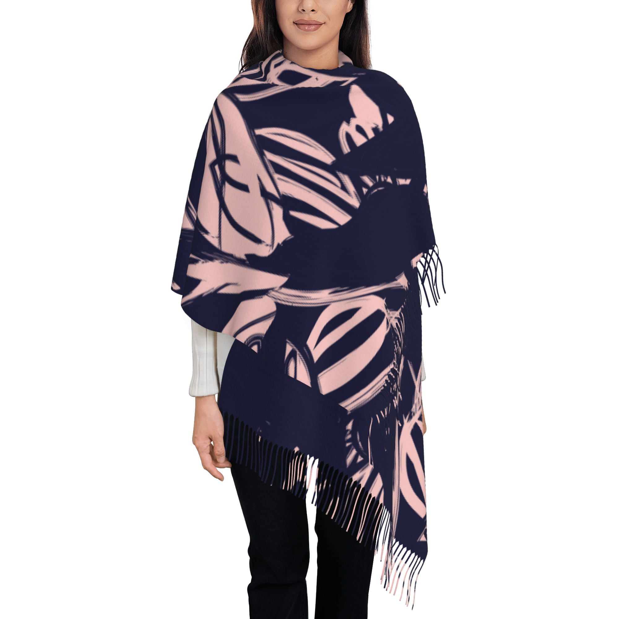 Women's Fashion Tassel Scarf, Pink Floral Textures Long Shawl ...