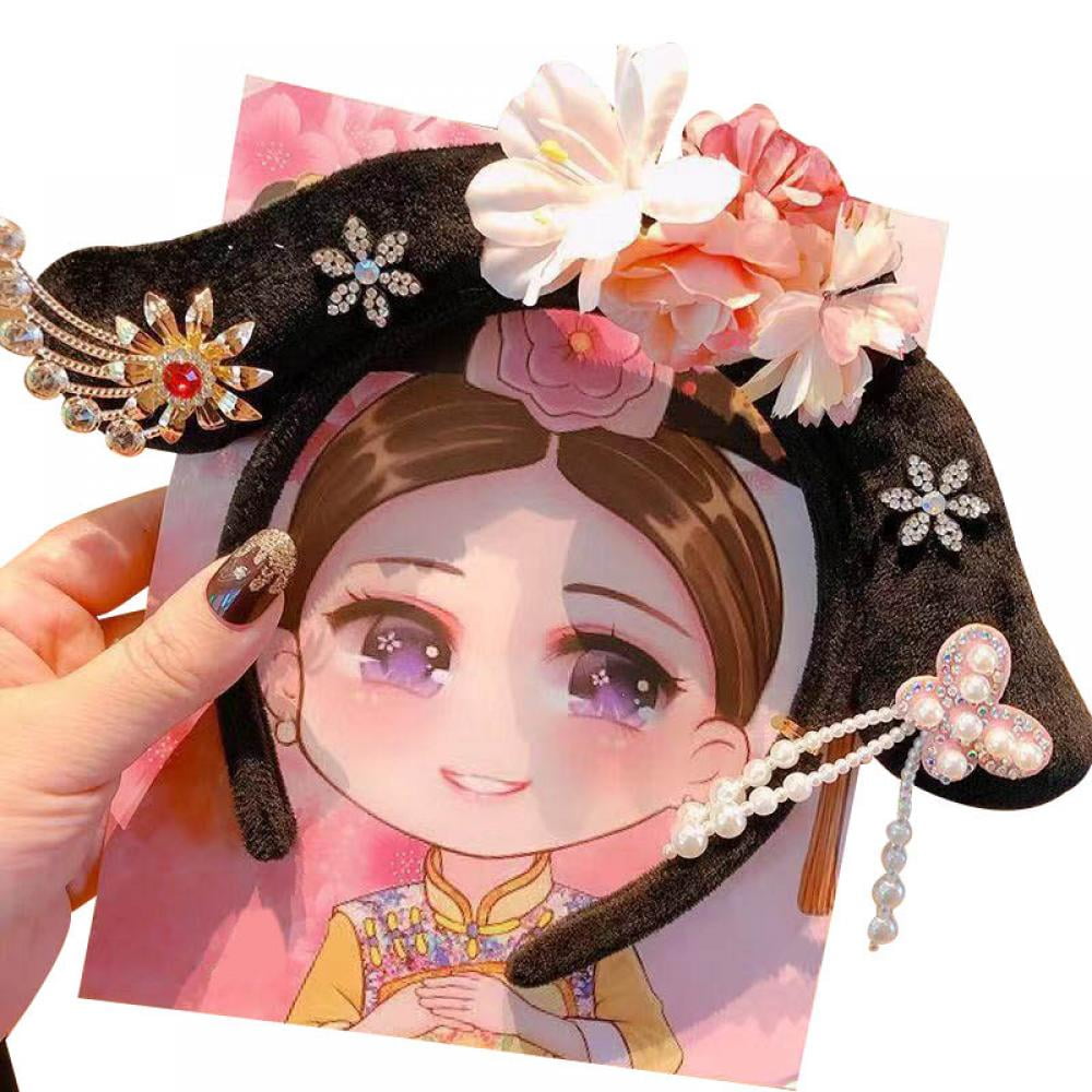 Kids Girls Headband Vintage Flower Wig Hairband Chinese Qing Dynasty ...