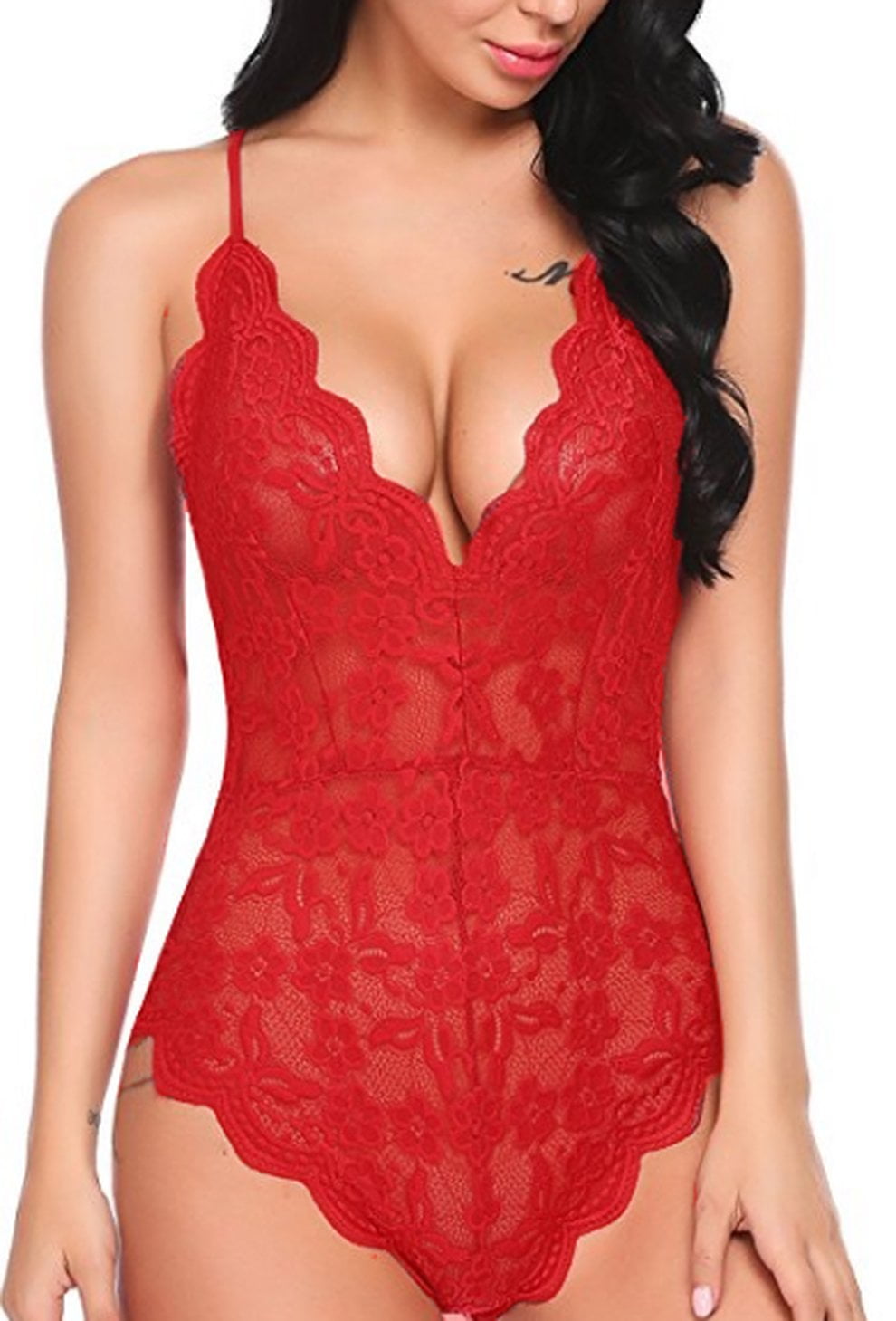 Bean Fashion Sexy Lingerie Bodysuit One Piece Floral Hollow Out V Neck
