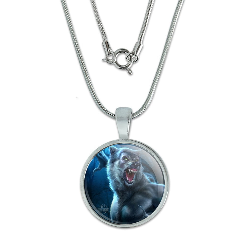 Crazy Scary Werewolf Monster 0.75" Pendant with Sterling Silver Plated ...