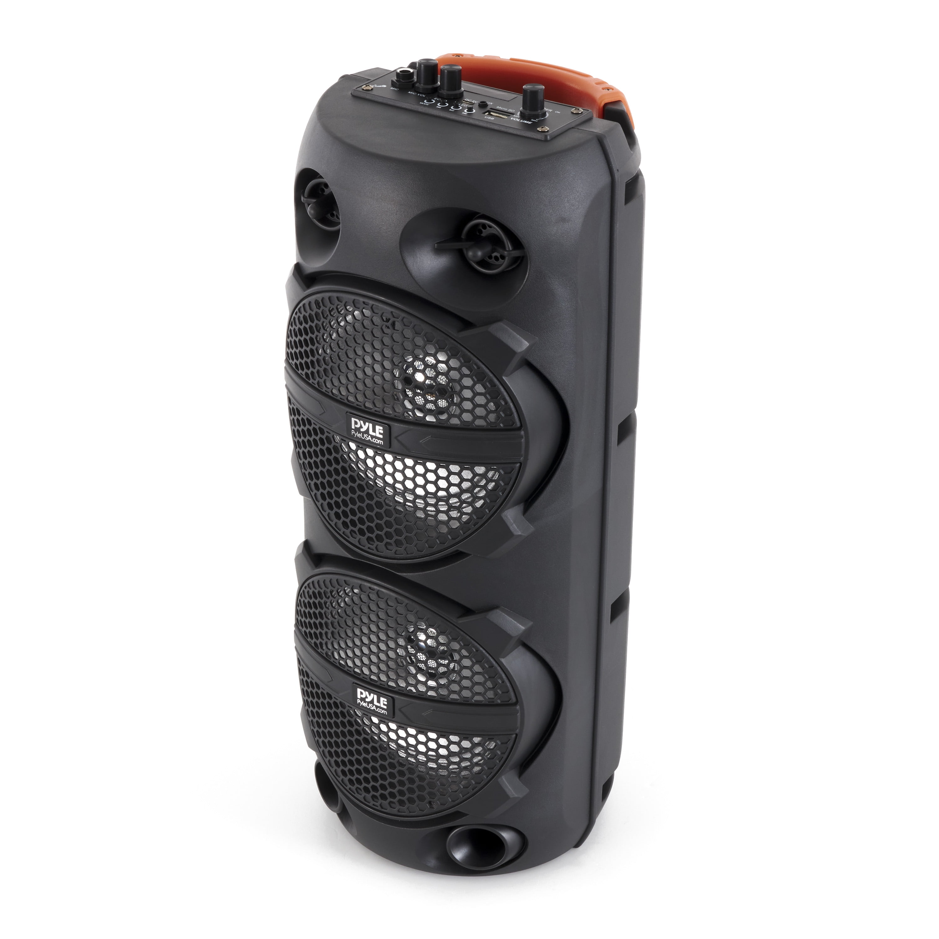 Pyle Portable Bluetooth PA Speaker 200W Dual 6 Rechargeable Outdoor BT Karaoke Audio System TWS Party Lights LED Display FM AUX MP3 USB 6.5mm In Carry Handle Wireless Mic Remote Control