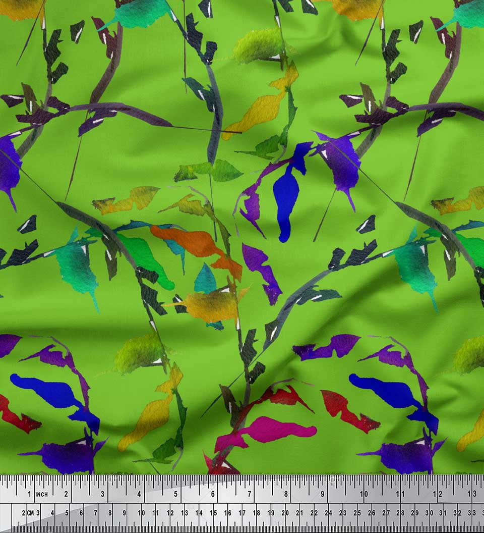 Soimoi Green Cotton Duck Fabric Leaves Watercolor Print Fabric by the ...