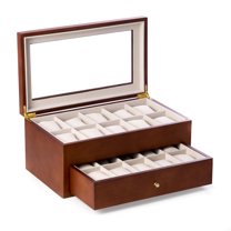 30-Piece Cherry Wood Watch Case, Wall Stand, Holds Watches up to 65mm ...