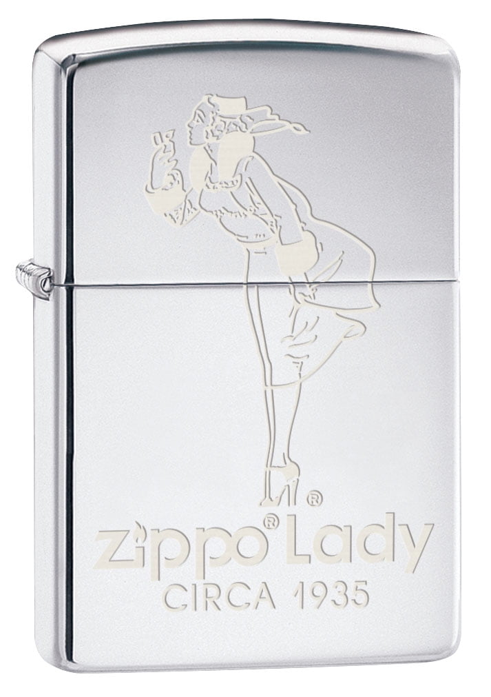 Zippo Lighter: Windy the Zippo Lady, Engraved - High Polish Chrome ...