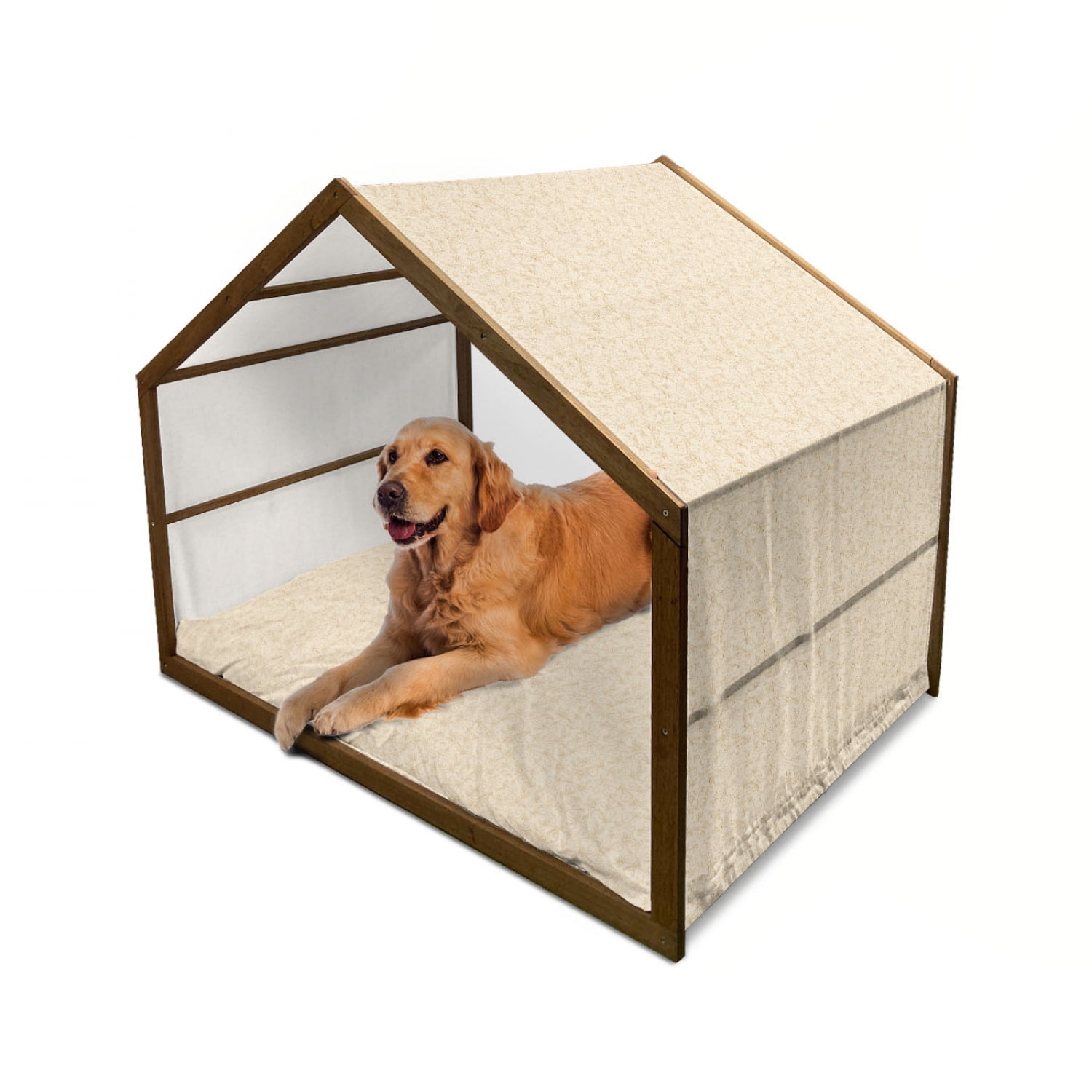Beige Pet House, Abstract Floral Pattern with Leaves Swirls Spirals ...