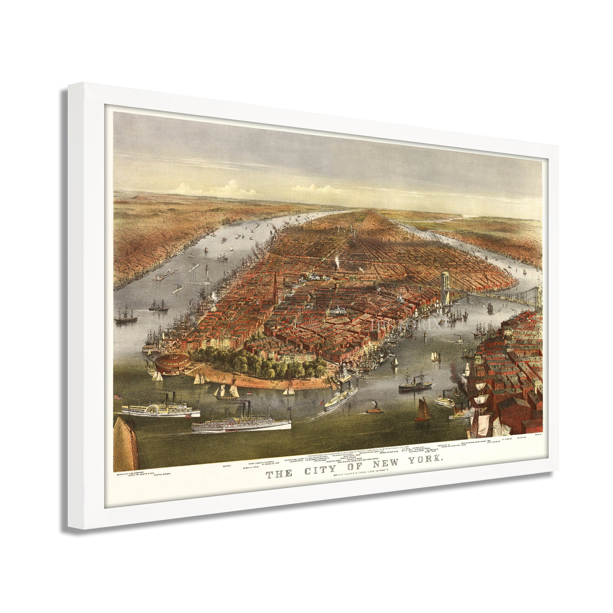 1870 New York City Map - Framed Vintage New York Map - Old New York ...
