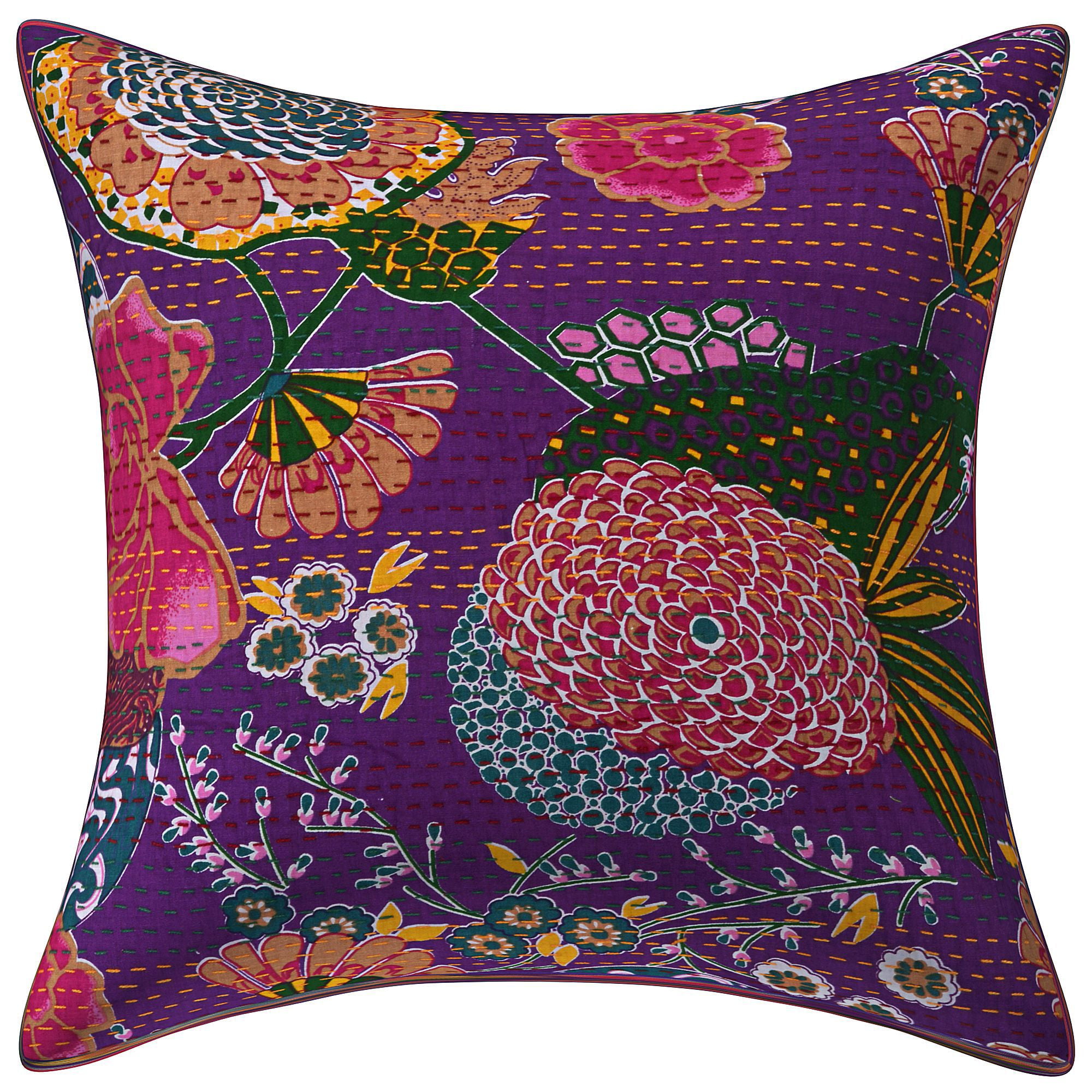 Stylo Culture Indian Decorative Throw Pillow Cover Kantha 24x24 Large ...