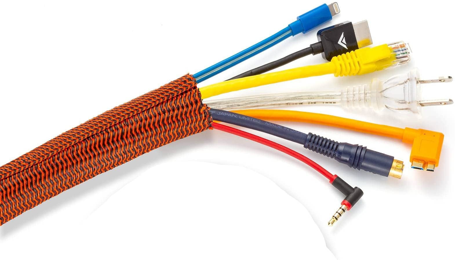 Cable Management Sleeve, 25 ft Long, 1/2 in. Wide, Mesh Braided Cable ...