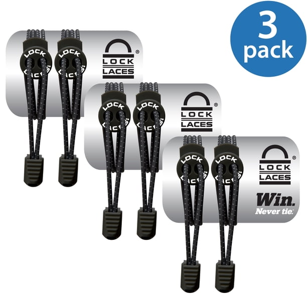 LOCK LACES (Elastic No Tie Shoe Laces) (Pack of 3) (Black-Black-Black ...