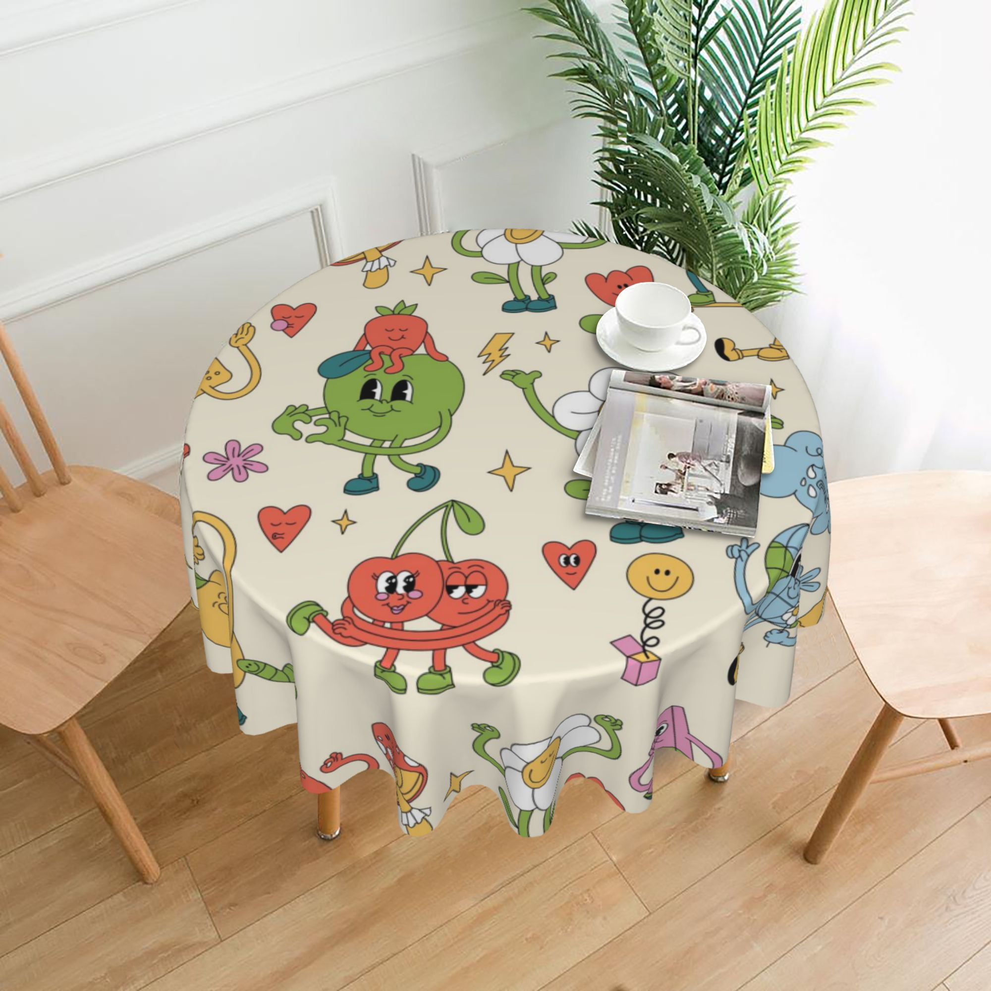 ZICANCN Round Table Cloths 60 Inch, Sun Cartoon Smile Hippie Flower ...