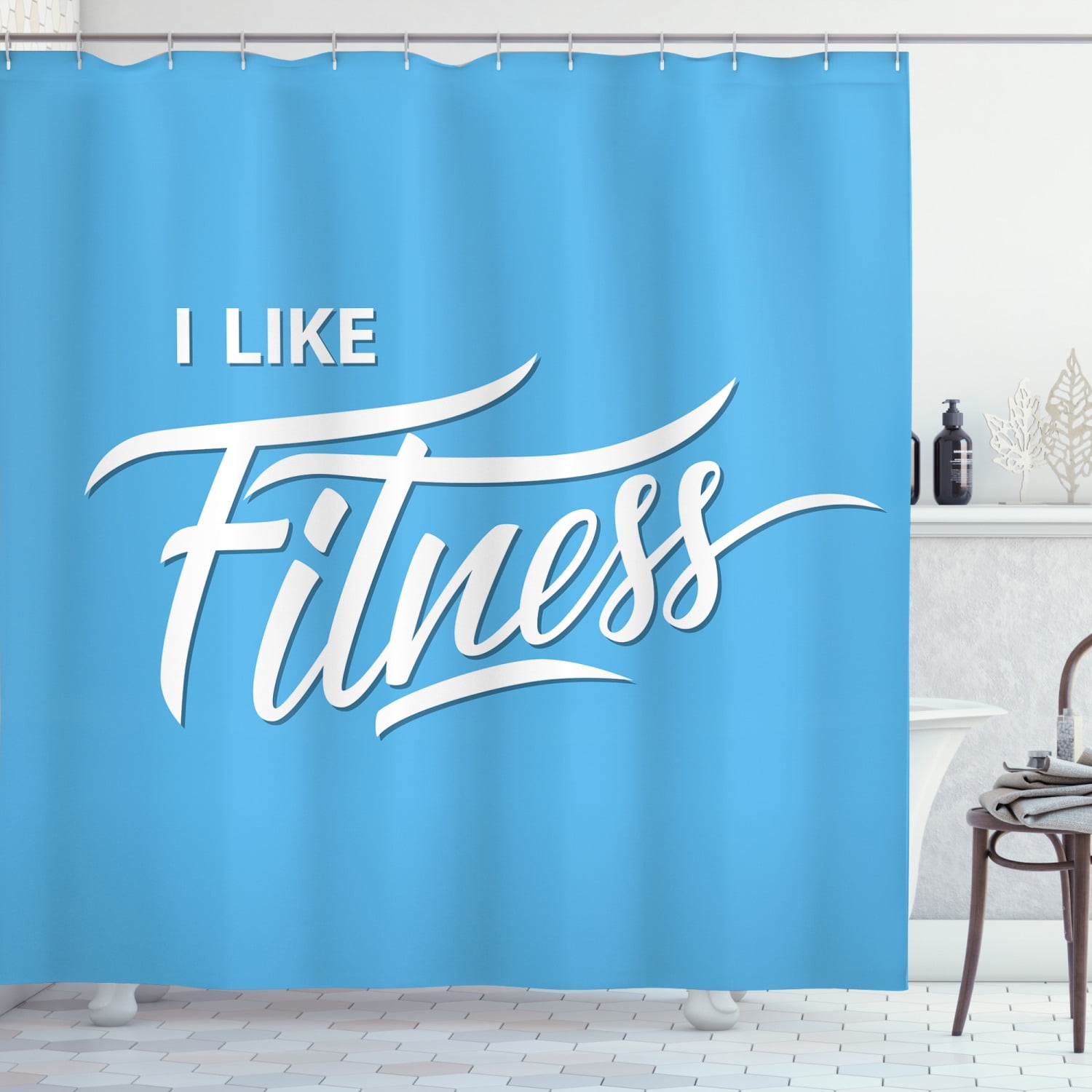 Ambesonne Fitness Shower Curtain I Like Fitness Words 69wx70l Pale