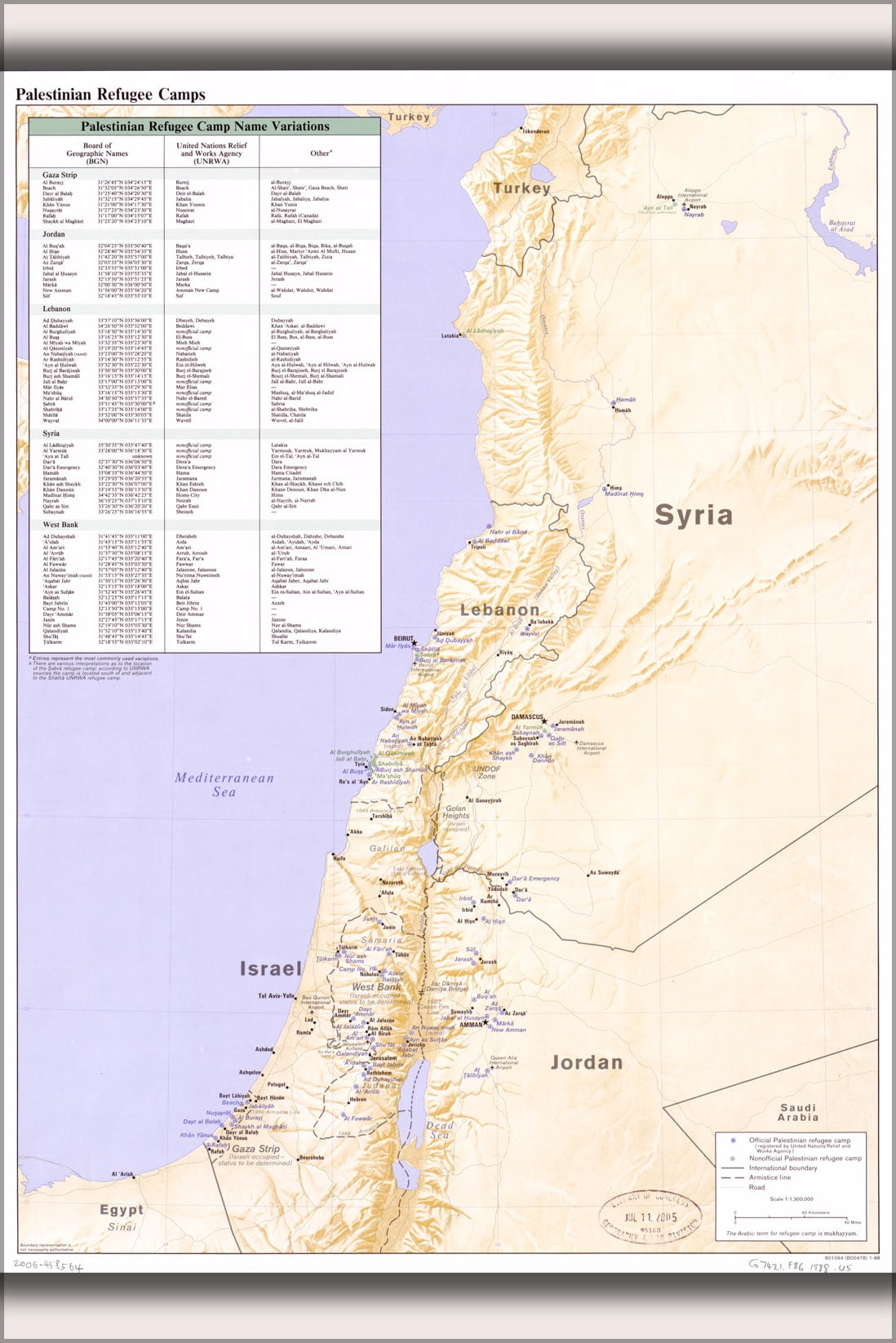 24"x36" Gallery Poster, cia map of Palestinian refugee camps 1988 ...