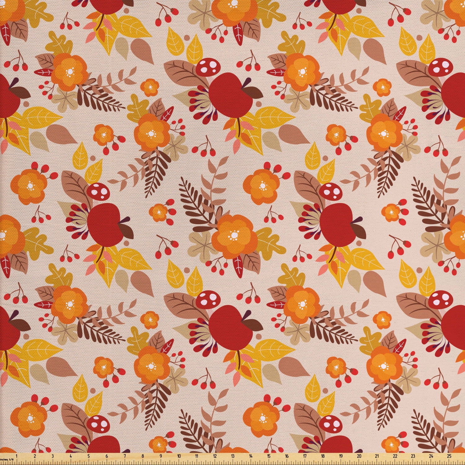 Autumn Fabric by The Yard, Warm Colored Foliage Pattern with Blossoming ...