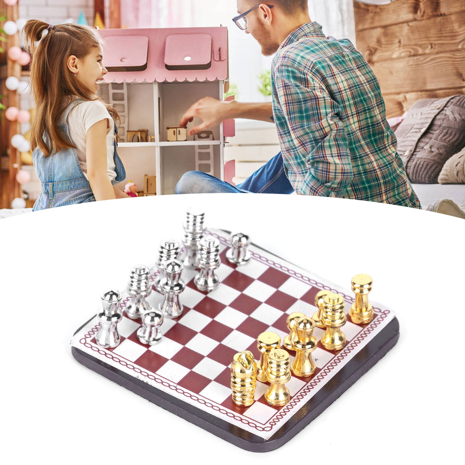 Buy Tebru Metal Doll House Chess,1:12 Magnetic Chess Doll House Mini ...