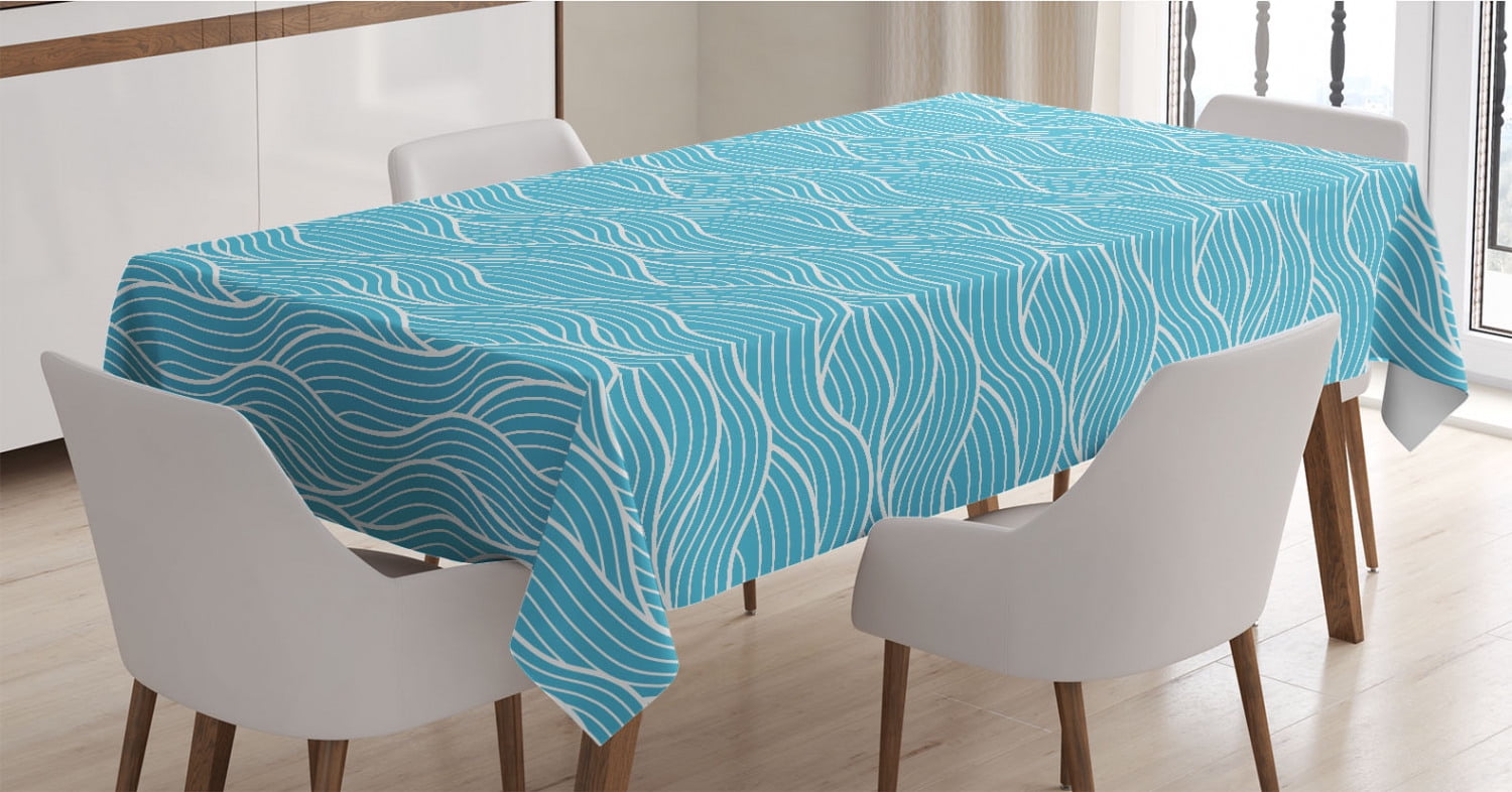 Waves Tablecloth, Rhythmic Bicolored Curved Horizontal Sea Lines ...