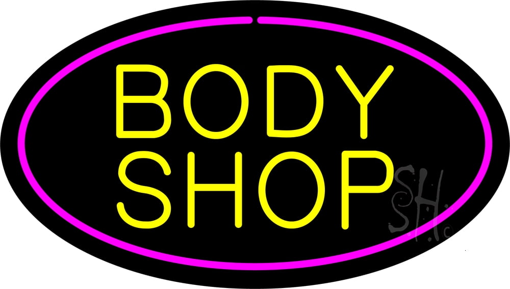 Body Shop Purple Oval LED Neon Sign 13 x 24 - inches, Clear Edge Cut ...