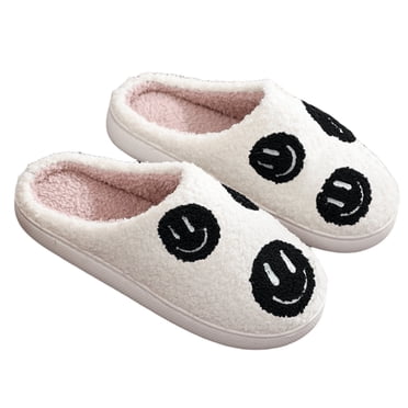 Joybuy Smiley Face House Shoes for Adults, Anti-Slip Soft Plush Comfy ...