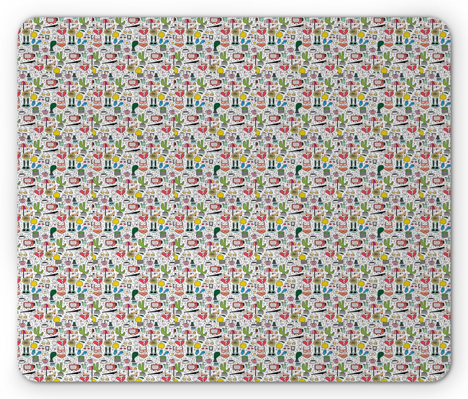 Doodle Mouse Pad, Chaotic Composition of Various Objects Fruit Cactus ...