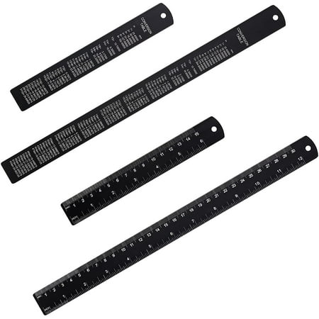 4 Pieces Metal Straight Edge Ruler Kit with Conversion Table, Black ...