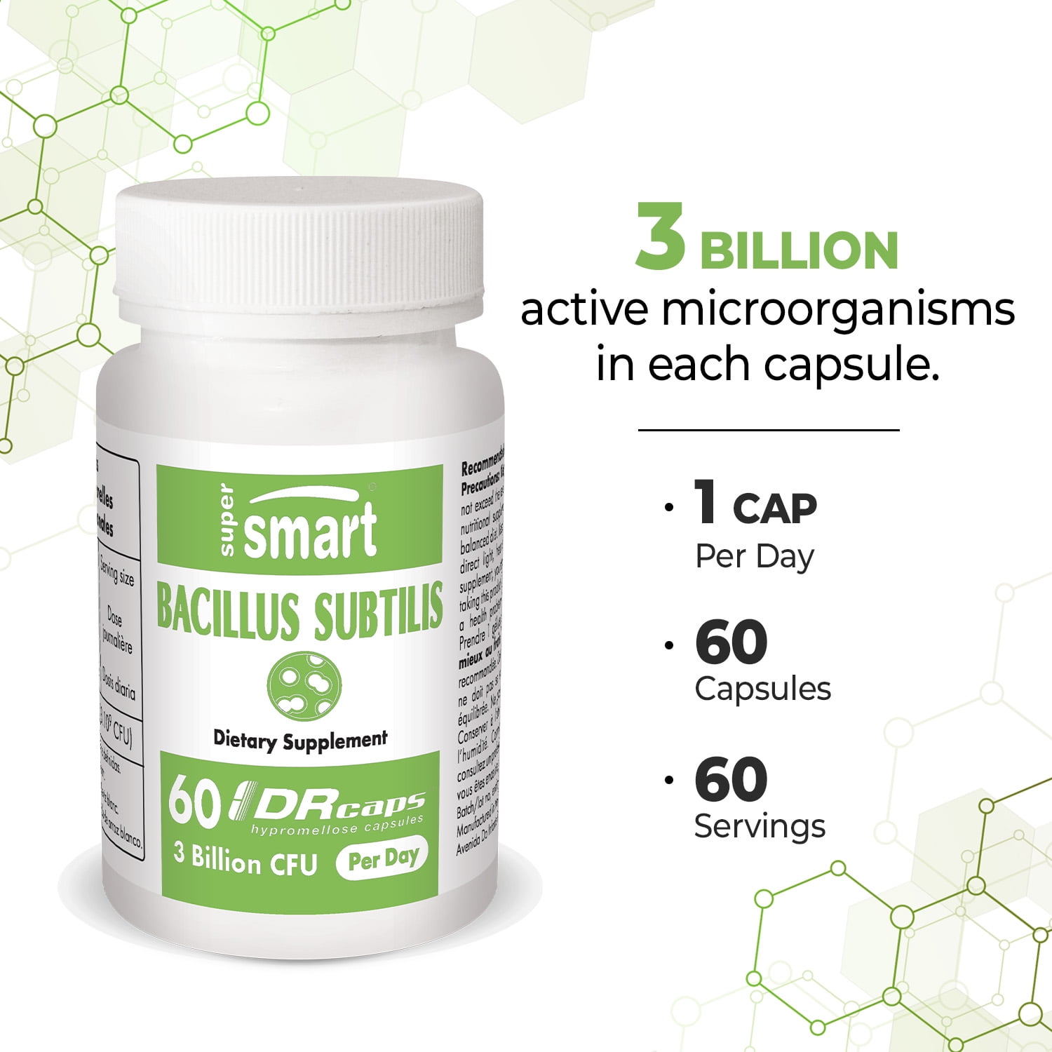 Buy Supersmart - Bacillus Subtilis 3 Billion CFU per Day - Probiotic ...