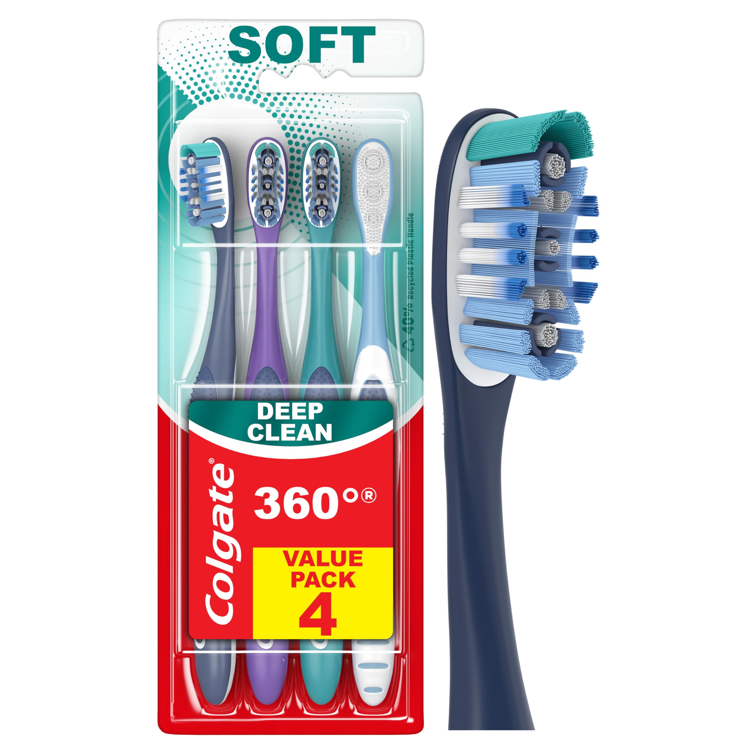 Cepillo de dientes Colgate 360 Whole Mouth Adult Soft, paquete de 4 ...