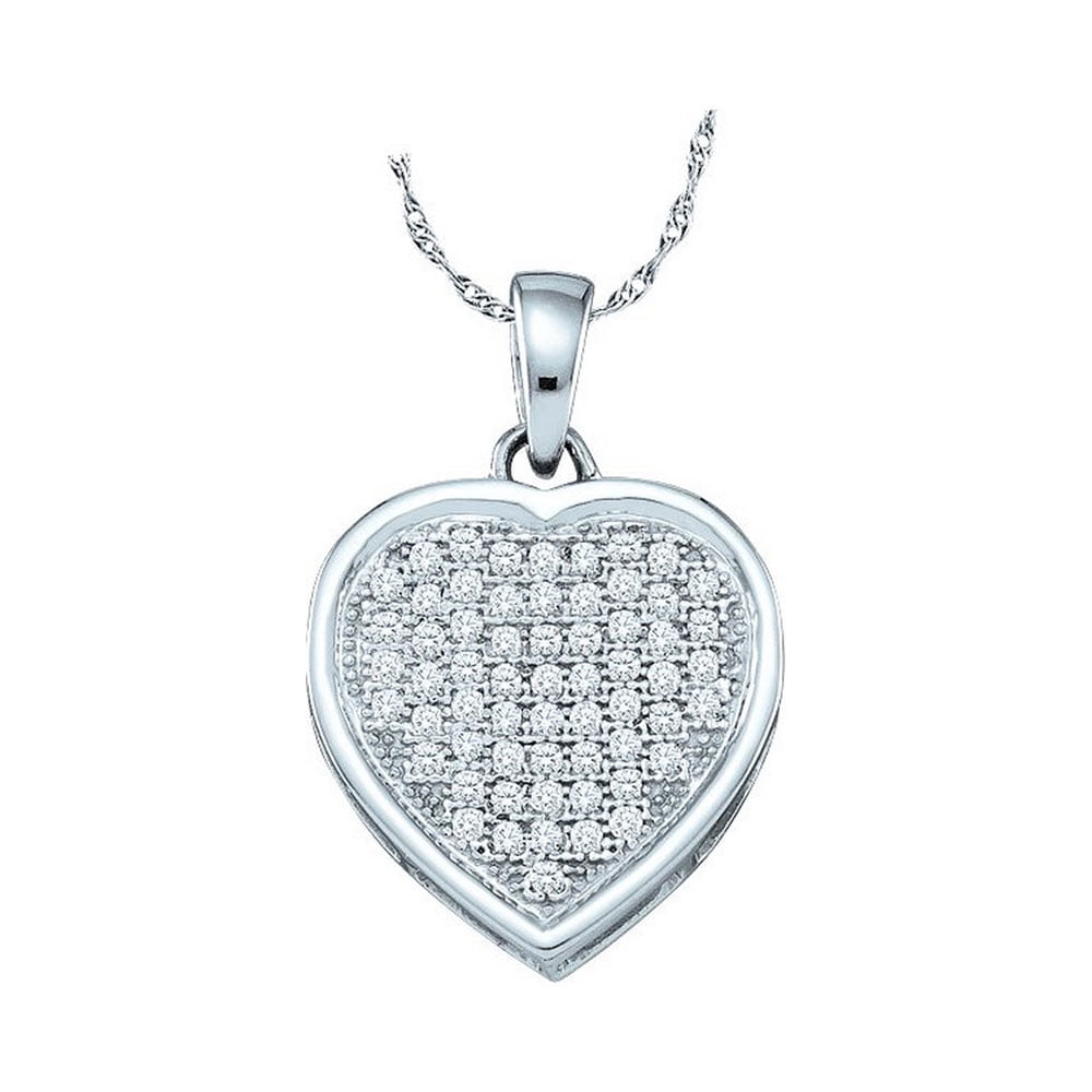 10kt White Gold Womens Round Diamond Small Simple Heart Pendant 1/5 ...