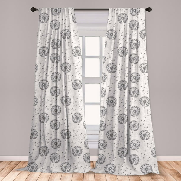 Botanical Curtains 2 Panels Set Greyscale Continuous Pattern Of