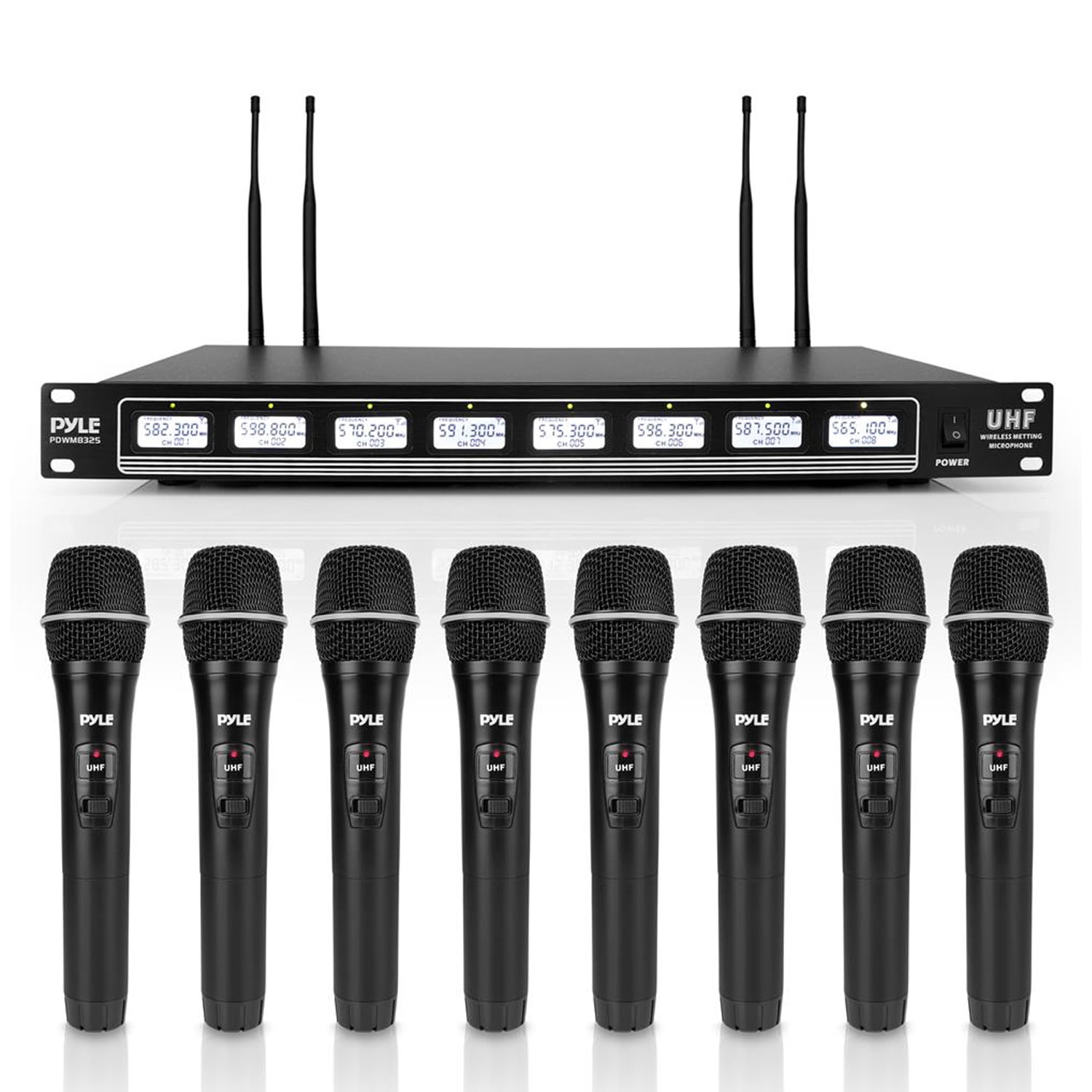 Pyle 8-Channel UHF Wireless Microphone System w/ 8 Handheld Mics & Receiver Base - Walmart.com